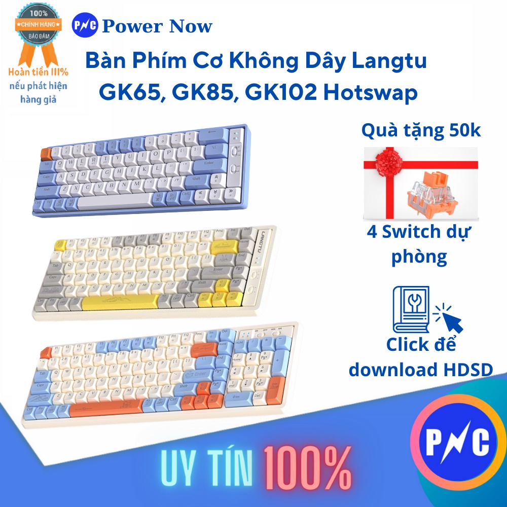 Bàn Phím Cơ HOTSWAP Langtu GK85, 85 Phím, Led Rain Bow, Custom Golden Switch. Bản Không Dây 3 ...