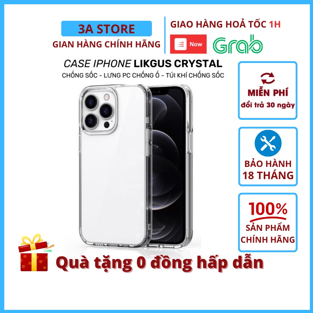 Ốp lưng iphone trong suốt Likgus Crystal chống ố vàng bảo vệ camera ...