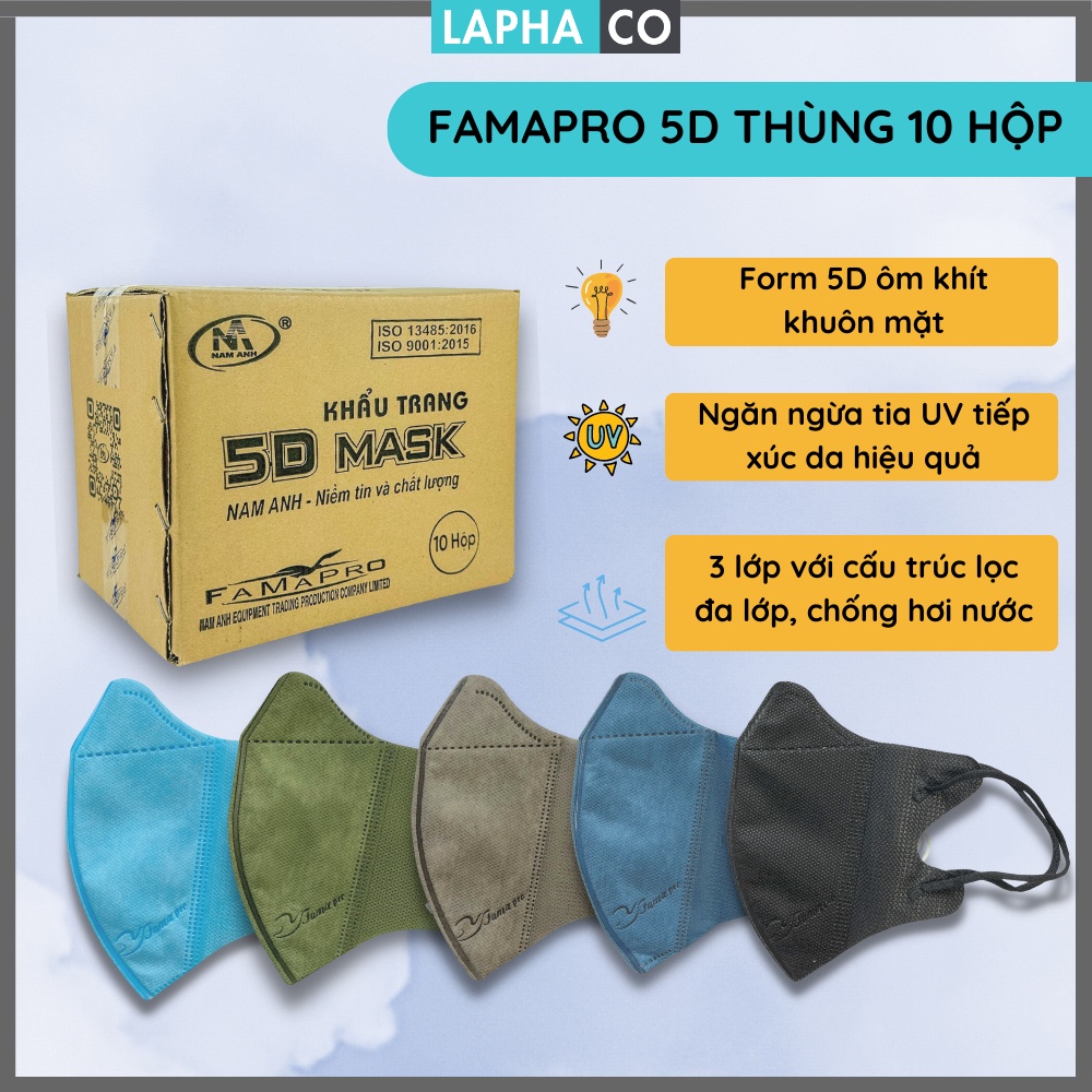 [FAMAPRO 5D CHUN-THÙNG 10H] Khẩu trang y tế 5D quai chun kháng khuẩn 3 ...