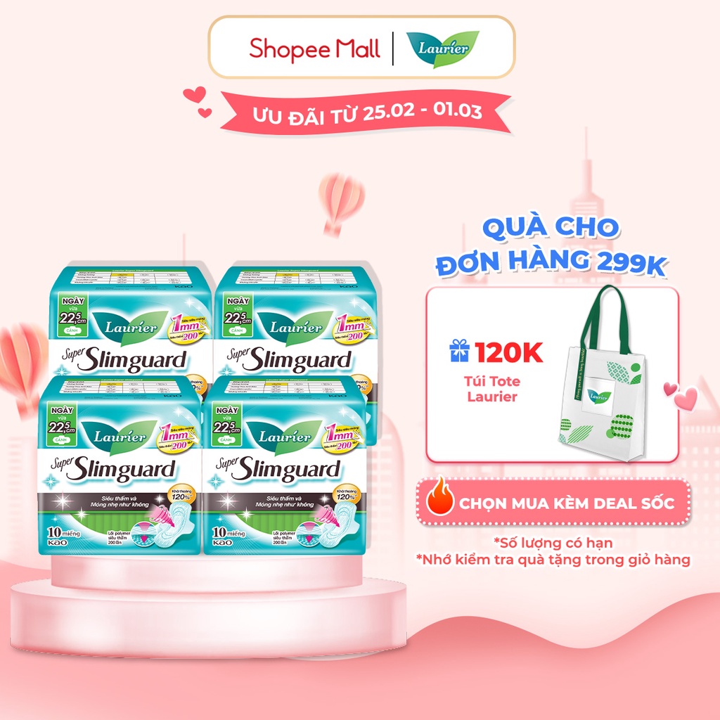 Combo 4 gói BVS Laurier siêu mỏng bảo vệ 1mm 22.5cm 10 miếng | Shopee ...