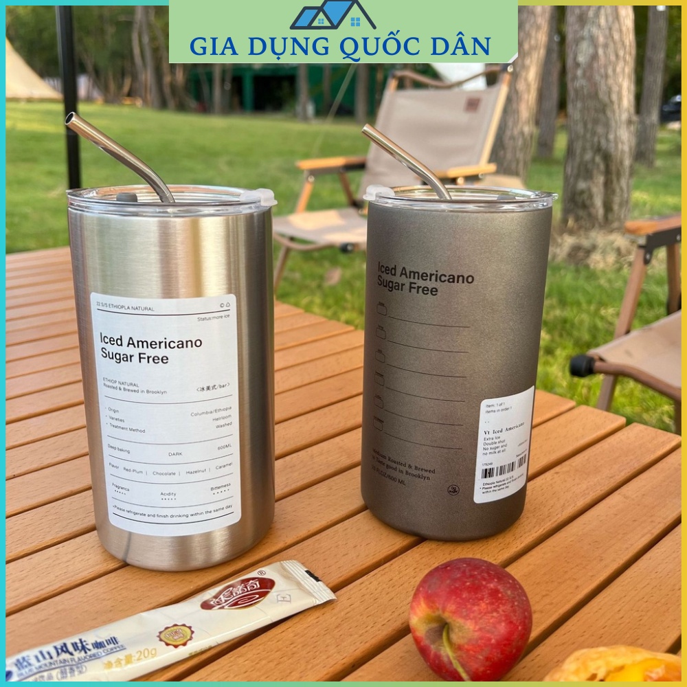 Mua Cốc Giữ Nhiệt, Cốc Uống Nước Iced Americano Inox 304 Có Ống Hút Ly Uống Coffee 600ML Giữ ...