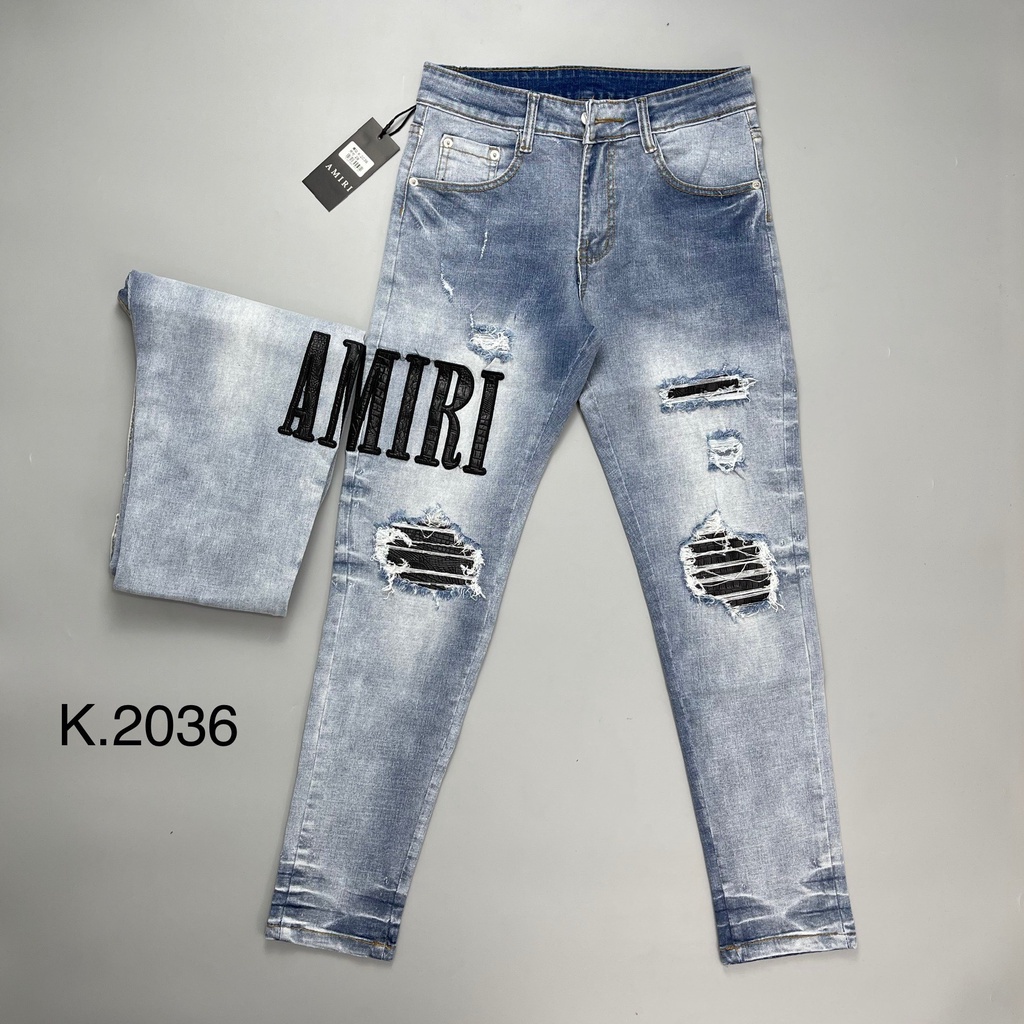 Mua Quần jean bò nam Amiri slimfit xanh khói rách tua lót vải đen thêu ...