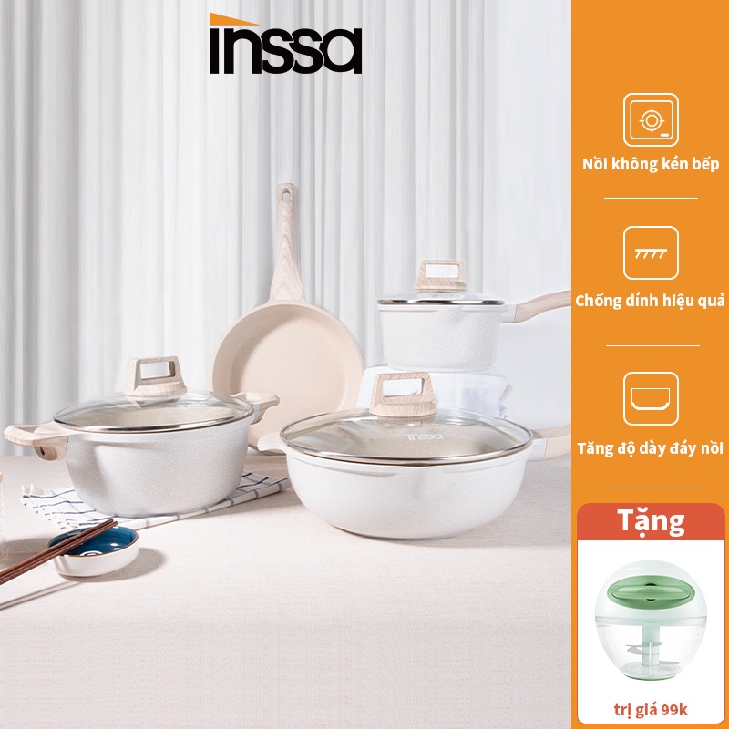 INSSA Nồi bếp từ Bộ nồi chảo đá chống dính màu cream cao cấp chính hãng ...