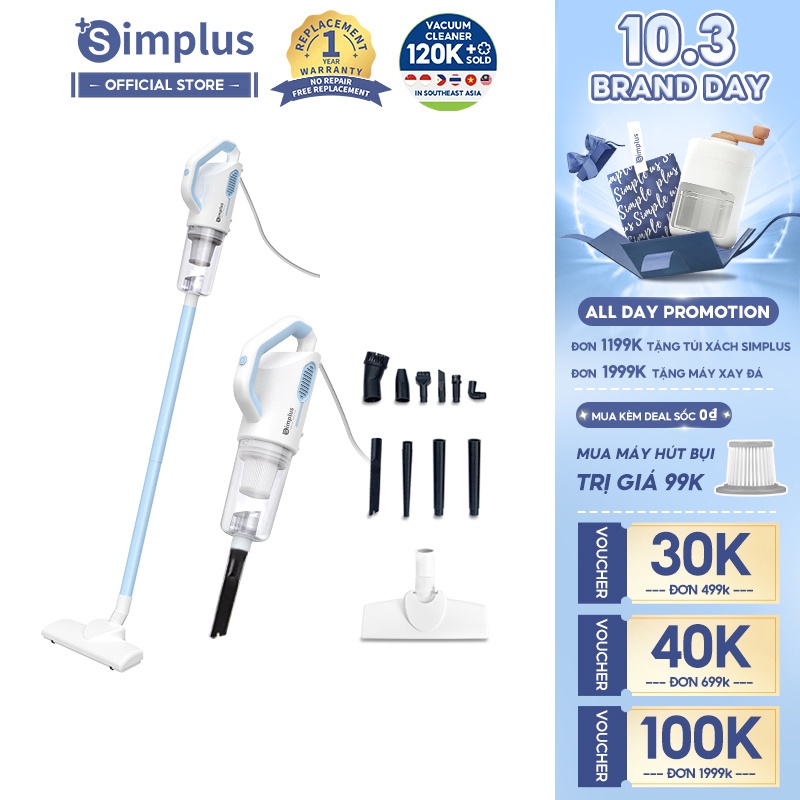 Mã ELBAU5 giảm 5 tối đa 500K Simplus Máy hút bụi có dây nhỏ gọn lực hút mạnh 16000PA dễ dàng hút ...