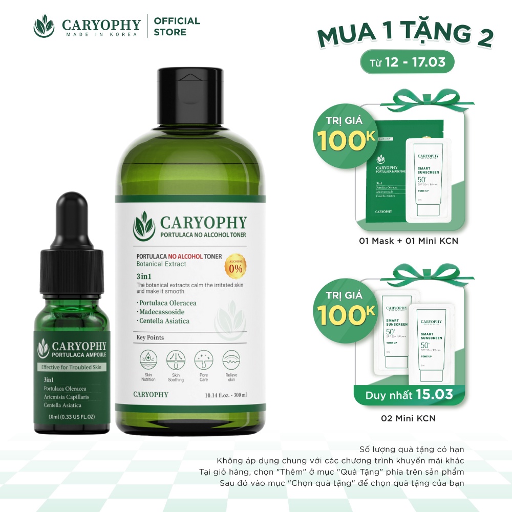 Bộ đôi nước hoa hồng Caryophy 300ml và serum giảm mụn mờ thâm Caryophy ...
