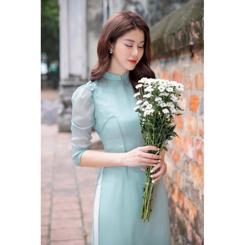 Mua Áo dài cách tân _ SUNNY_ phối hoa ngực, chất tơ óng đỏ đô mặc dạo ...