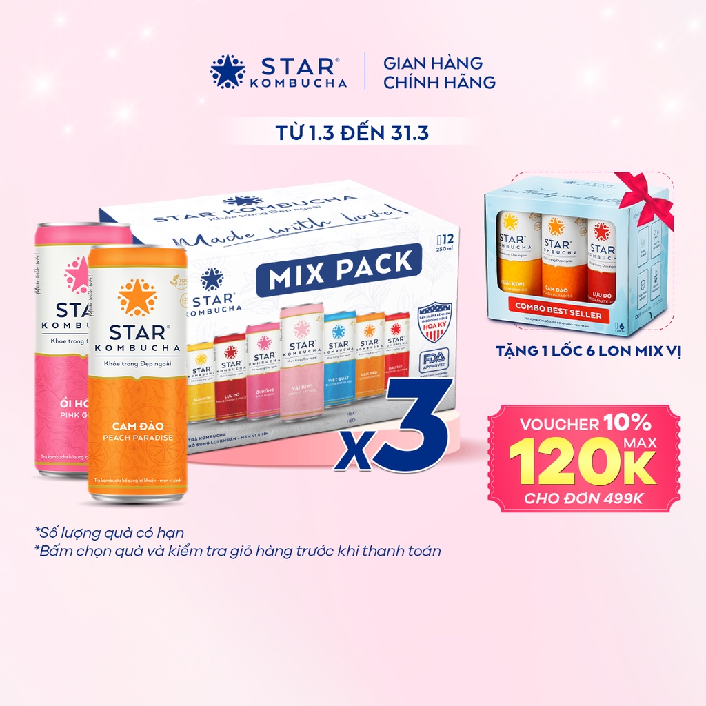 Thùng 12 Lon Trà Star Kombucha Thức Uống Lên Men Tự Nhiên Vị Xoài Kiwi ...