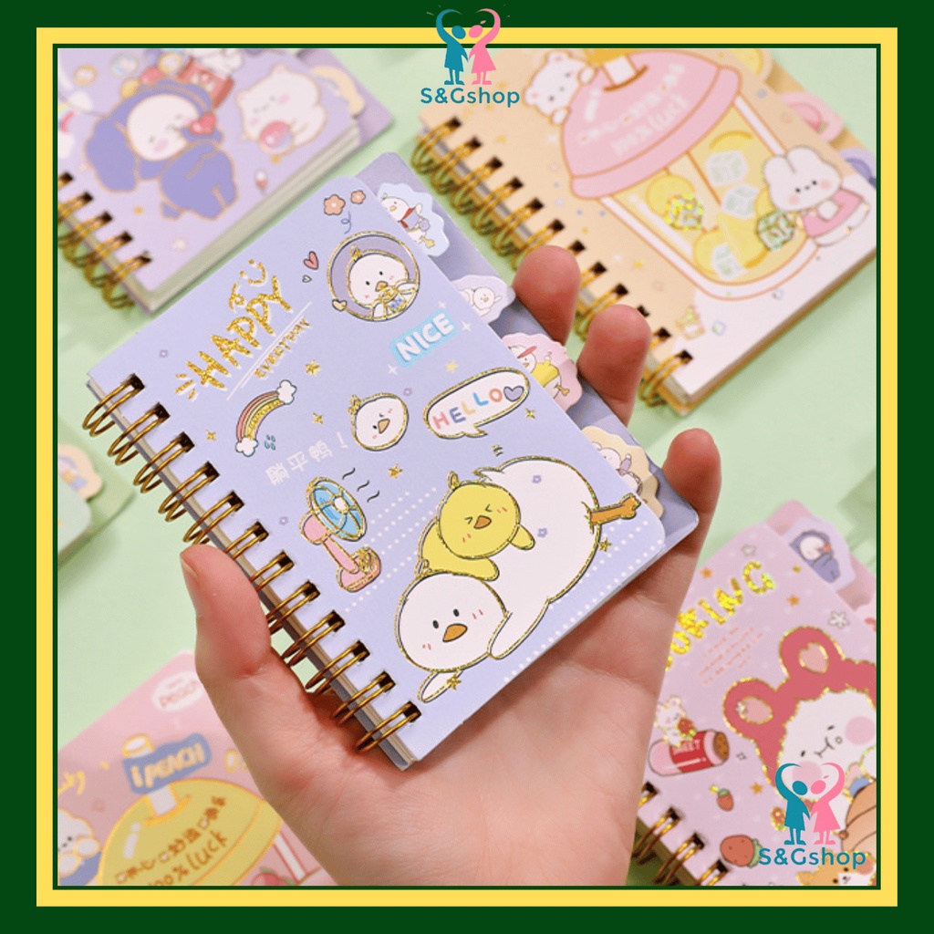Sổ tay mini bỏ túi kiểu lò xo A7 phân trang, có kẻ ngang nhiều mẫu ngẫu ...
