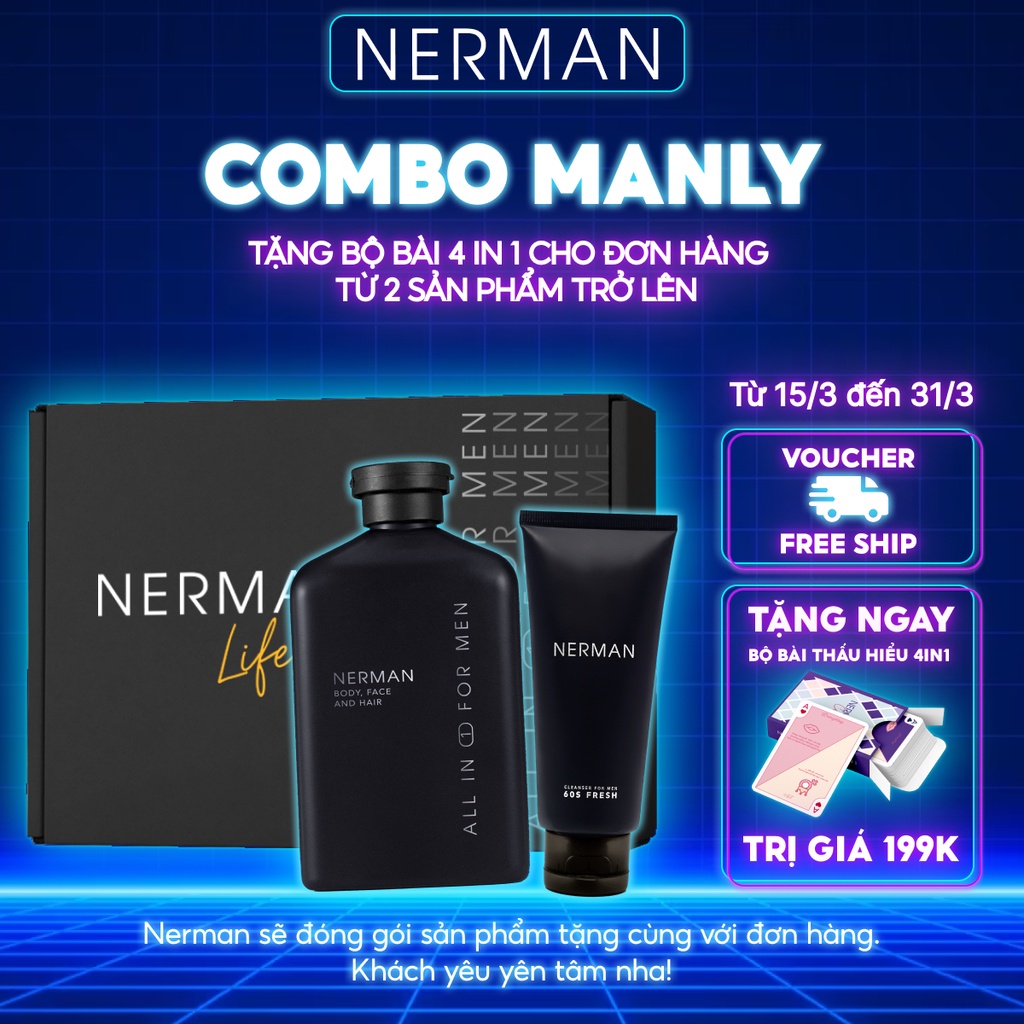 Mã COSNM32 - 8 đơn 250K Combo Manly Nerman -Sữa tắm gội hương nước hoa ...