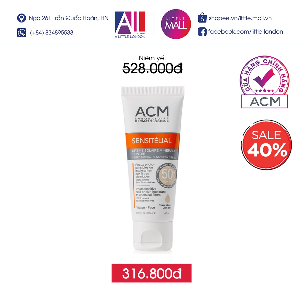 Kem chống nắng ACM Sensitélial Mineral Sunscreen Cream SPF50+ Light ...