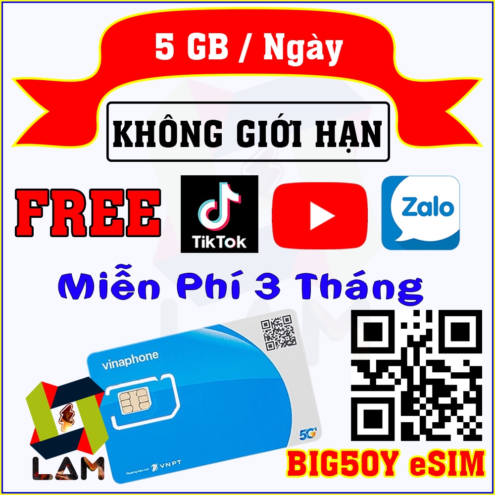 Sim 4G Vinaphone BIG50Y D89Y - Tỷ Gb Xem YOUTUBETIK TOKZALO trọn gói 1 năm KHÔNG NẠP TIỀN 5GB ...