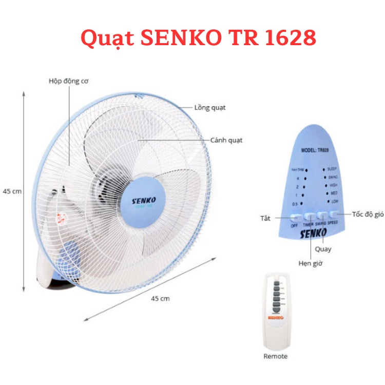 Mua Quạt treo tường SENKO TR1628 có điều khiển từ xa công xuất 47w-kích ...