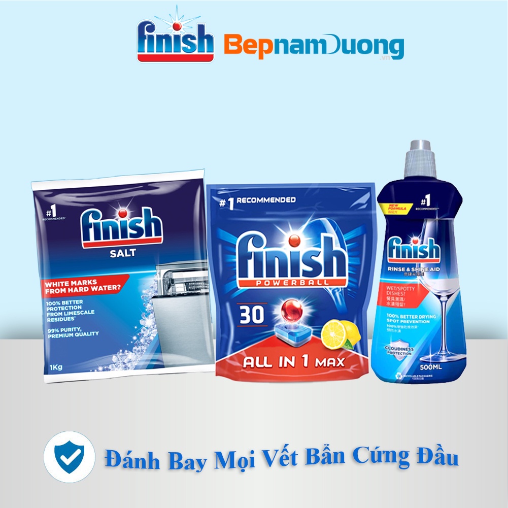 Combo viên rửa bát + muối rửa bát Finish Salt 1kg+ nước làm bóng Finish ...