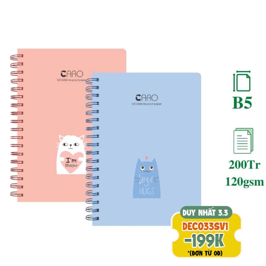 Sổ Klong Caro B5 vở lò xo kép DecorMe vở ghi cho sinh viên 200 trang ...