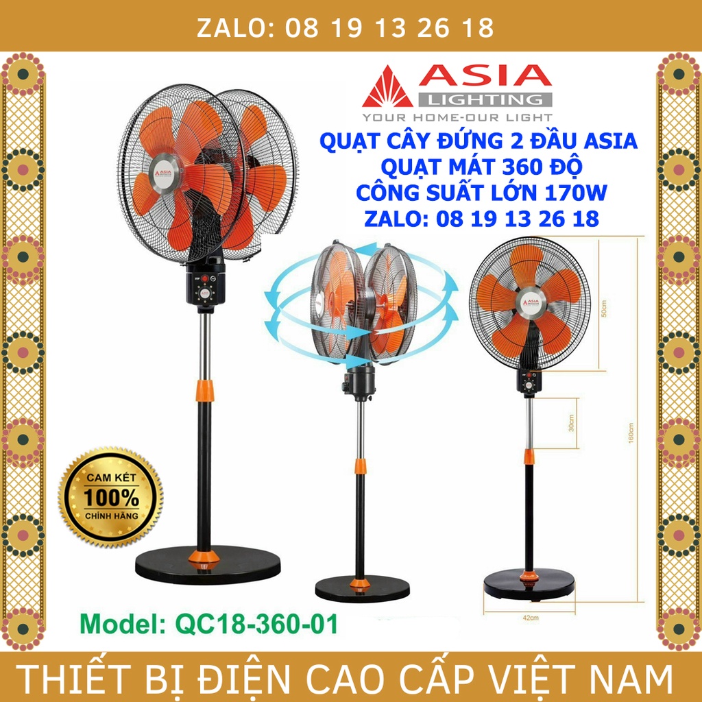 Mua Quạt cây, quạt đứng 2 ĐẦU ASIA QC18-360, quạt mát 360 độ, màu đen ...