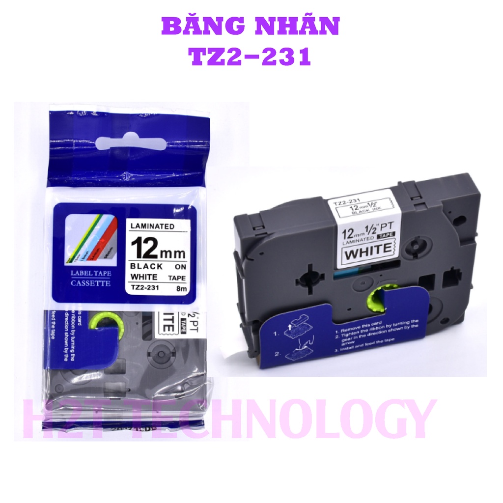 Mua Băng nhãn in TZ2-231 khổ 12mm* 8m, Chữ đen nền trắng, chất liệu ABS ...