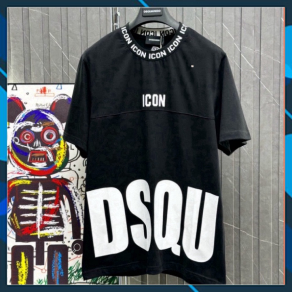 Áo phông nam nữ Premium Cotton in chữ DSQ2 ICON phối cổ bo dệt chữ ...