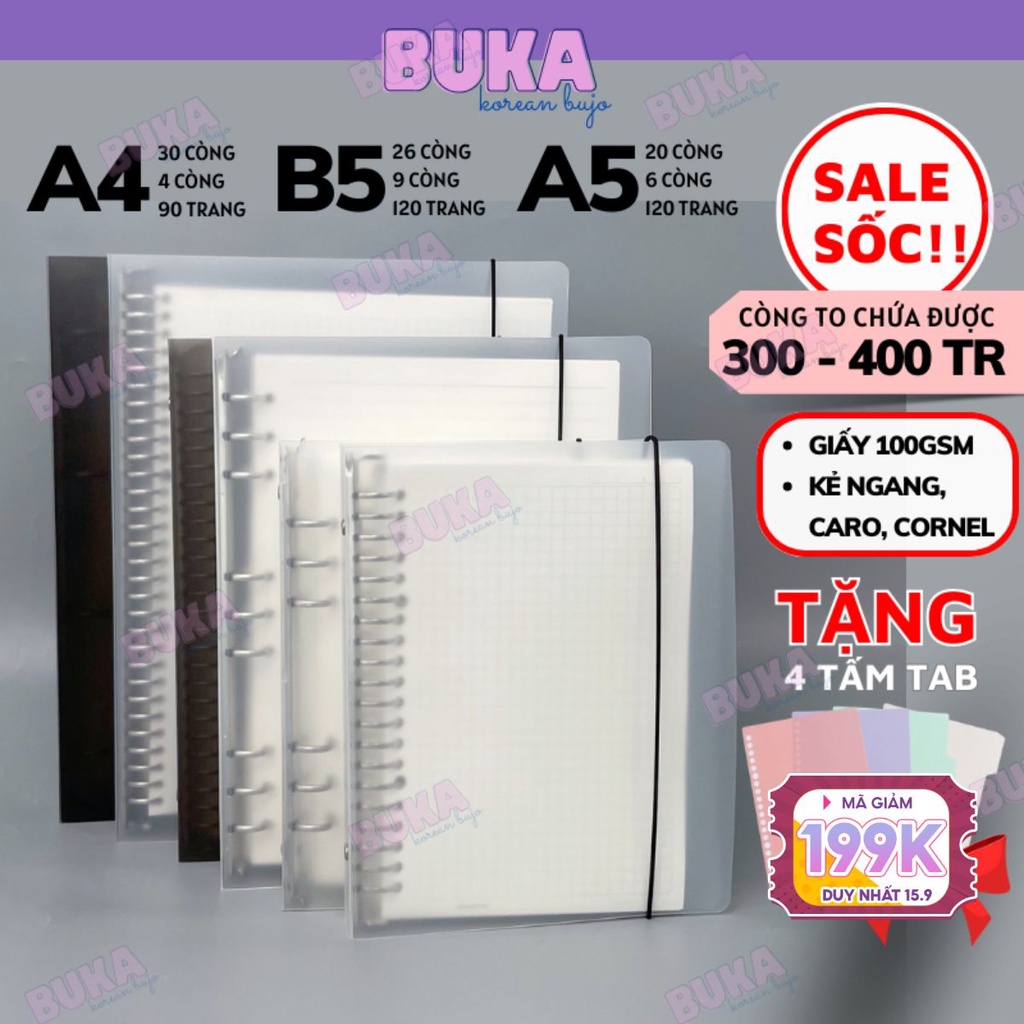Sổ còng BuKa bìa sổ còng A4 A5 B5 binder còng sắt combo sổ 4 9 6 20 26 30 còng làm sổ tay sổ ghi ...