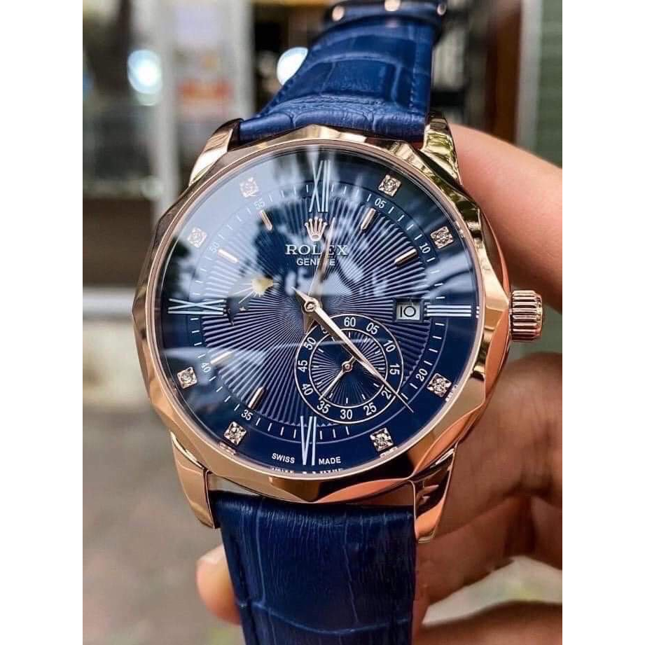 Mua Đồng Hồ Cơ Nam Rolex Sun Moon Automatic Kim Cương Dây Da Lịch Ngày ...