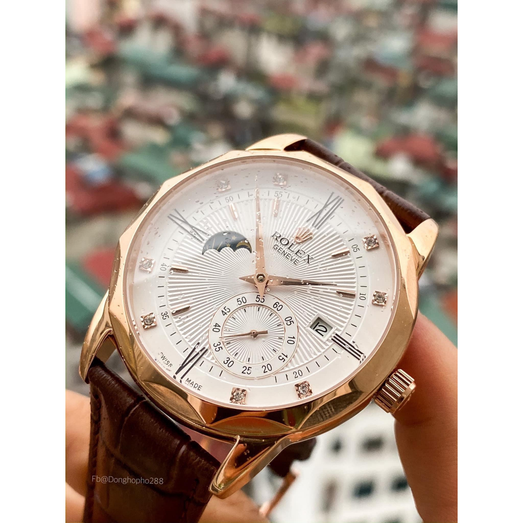 Mua Đồng Hồ Cơ Nam Rolex Sun Moon Automatic Kim Cương Dây Da Lịch Ngày ...