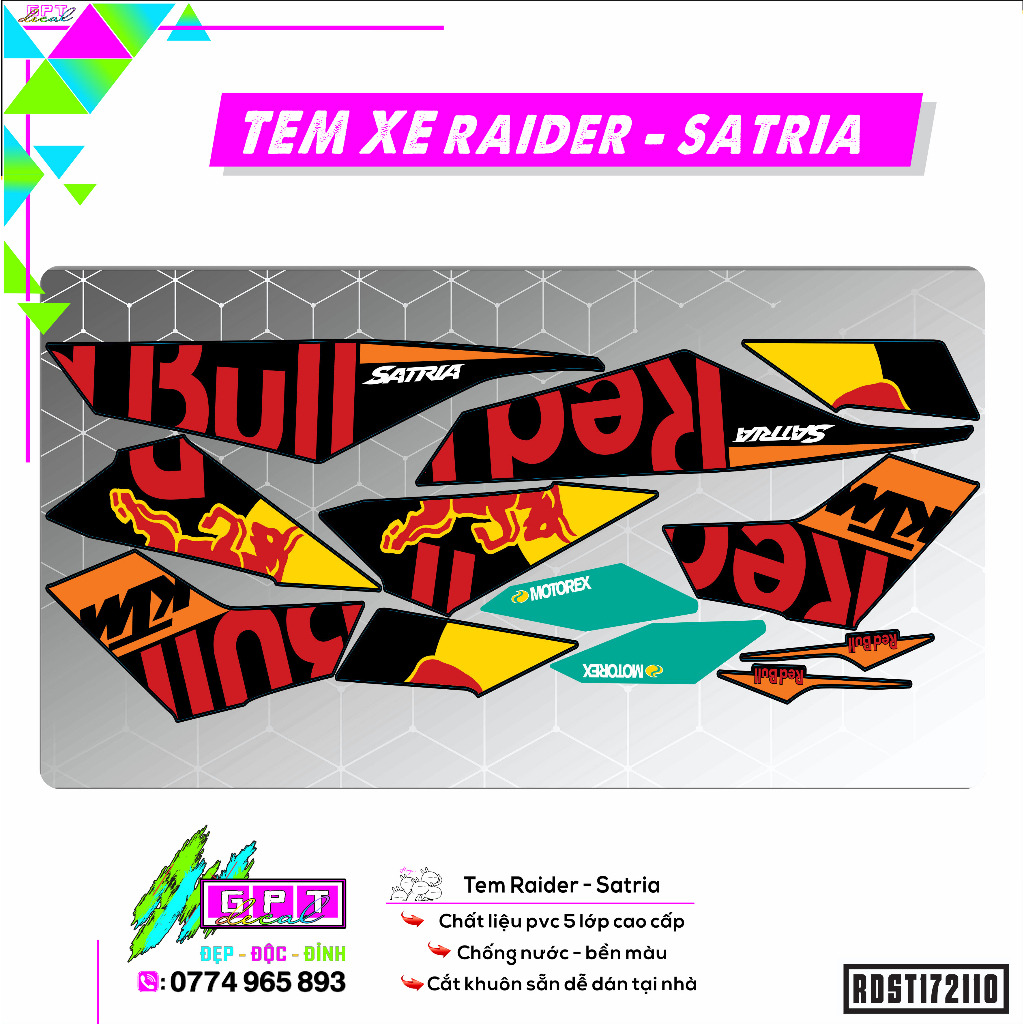 Mua Tem Dán Xe Satria-Raider Mẫu RED BULL I 10 I Decal Dán Xe Cao Cấp ...