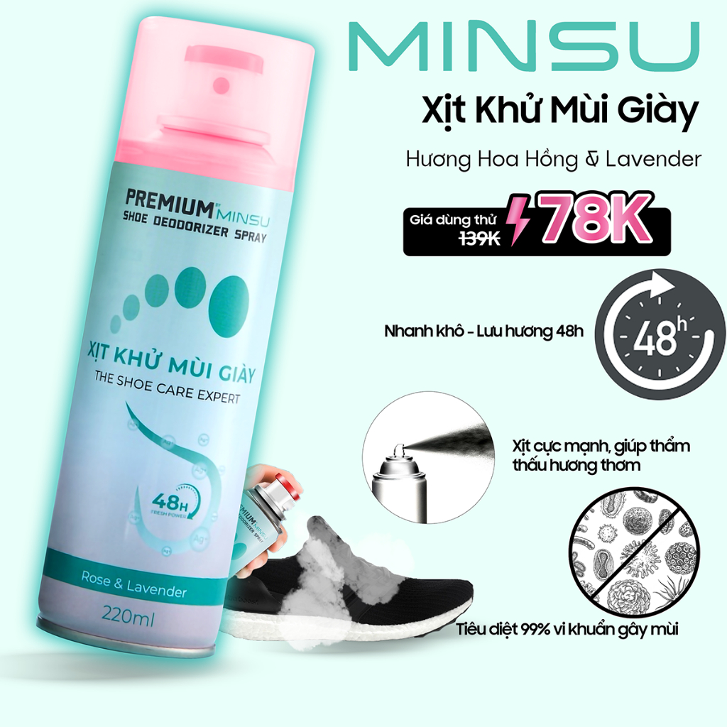 Mua Chai xịt khử mùi hôi giày dép Minsu hương Rose Nano bạc 1 lọ 220ml ...
