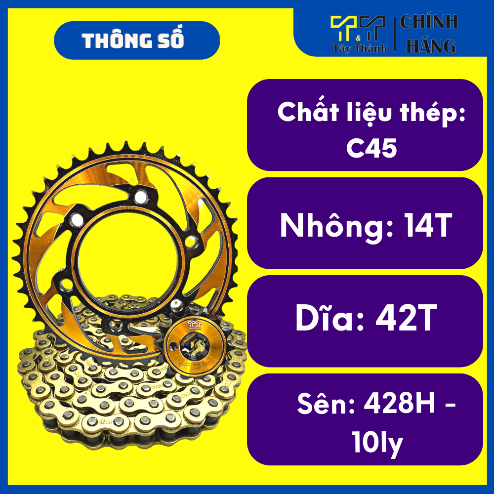 Mua nhông sên dĩa exciter 150 - màu vàng, sên có phốt, thông số 42T-14t ...