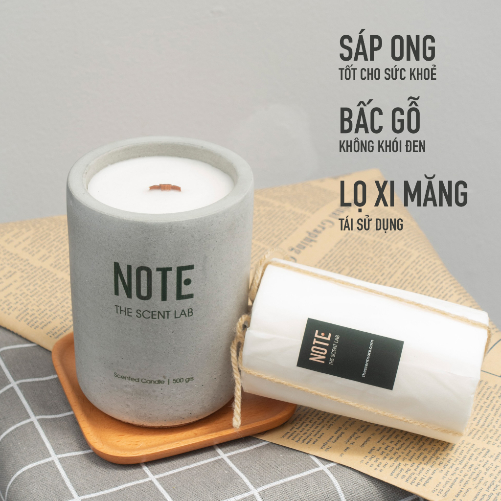 Mua Nến thơm cao cấp NOTE Lọ xi măng 200g và 500g - 100% sáp ong, bấc gỗ, thành phần thiên nhiên ...