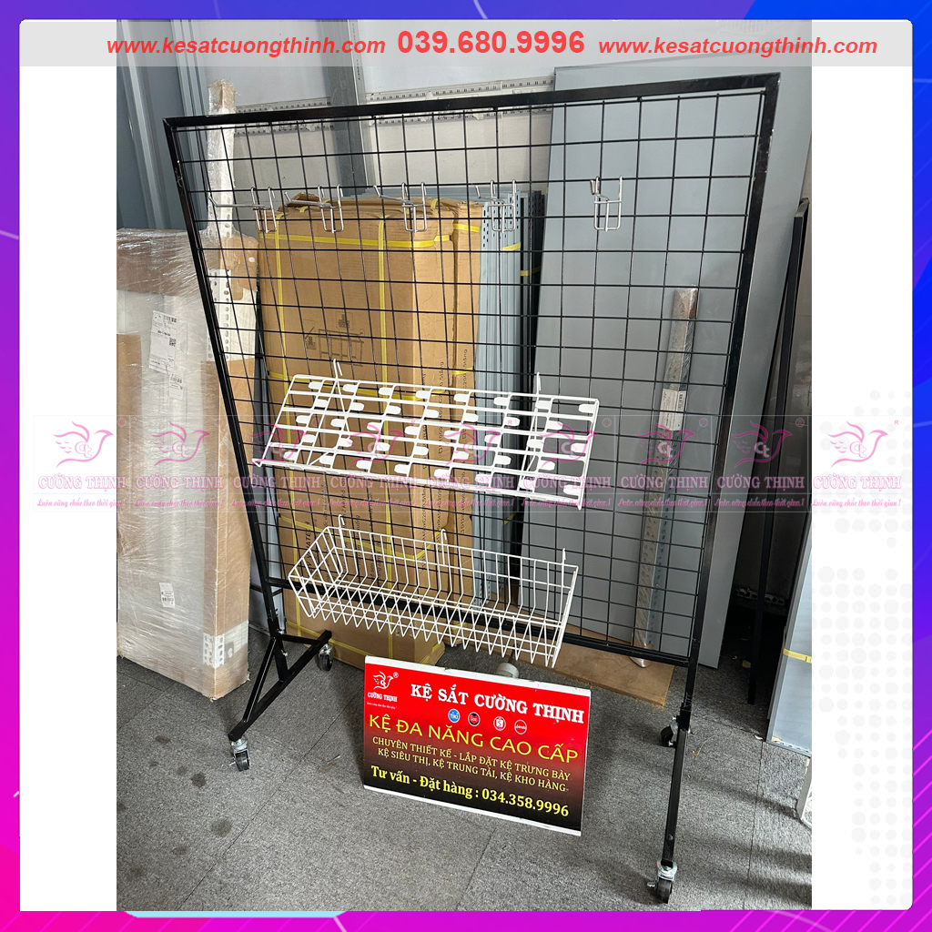 Mua Khung lưới treo hàng, có chân đế giá rẻ, loại dày (tặng kèm 10 móc treo 15cm) màu Đen giá rẻ ...