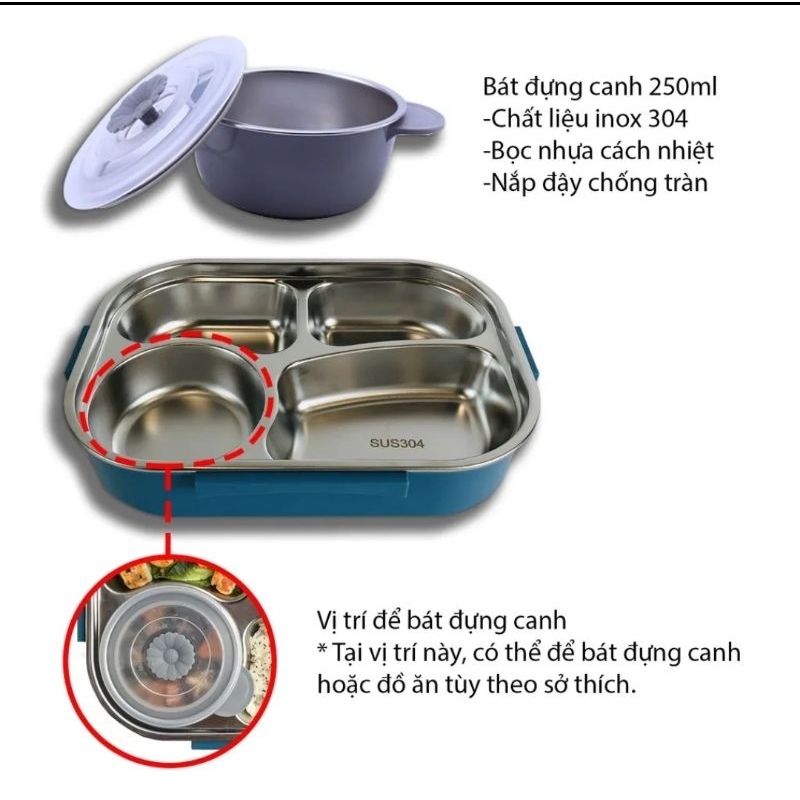 Mua Hộp/Khay cơm giữ nhiệt văn phòng KOEN Inox 304 - 1500ml, 4 ngăn ...