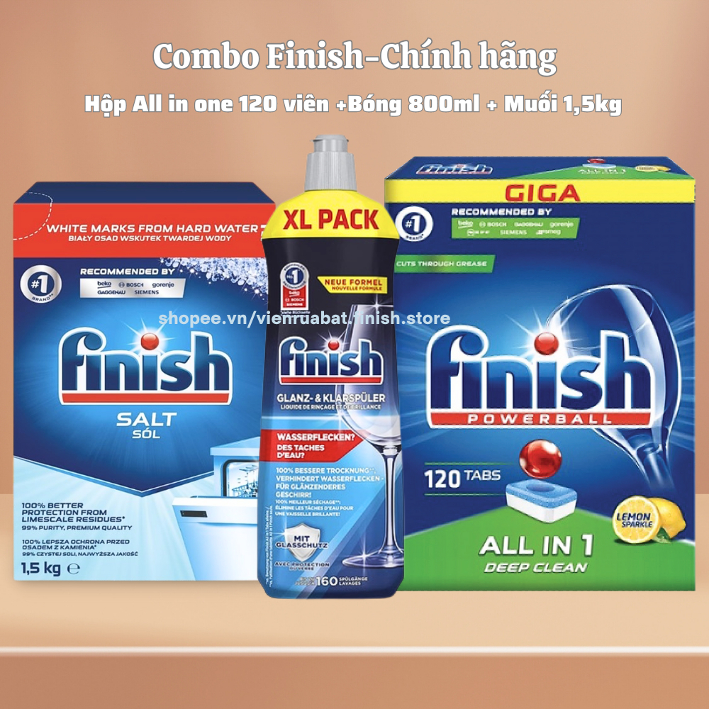 Mua Combo rửa bát finish All in 1 hộp 120 viên+Bóng Finish 800ml+Muối ...