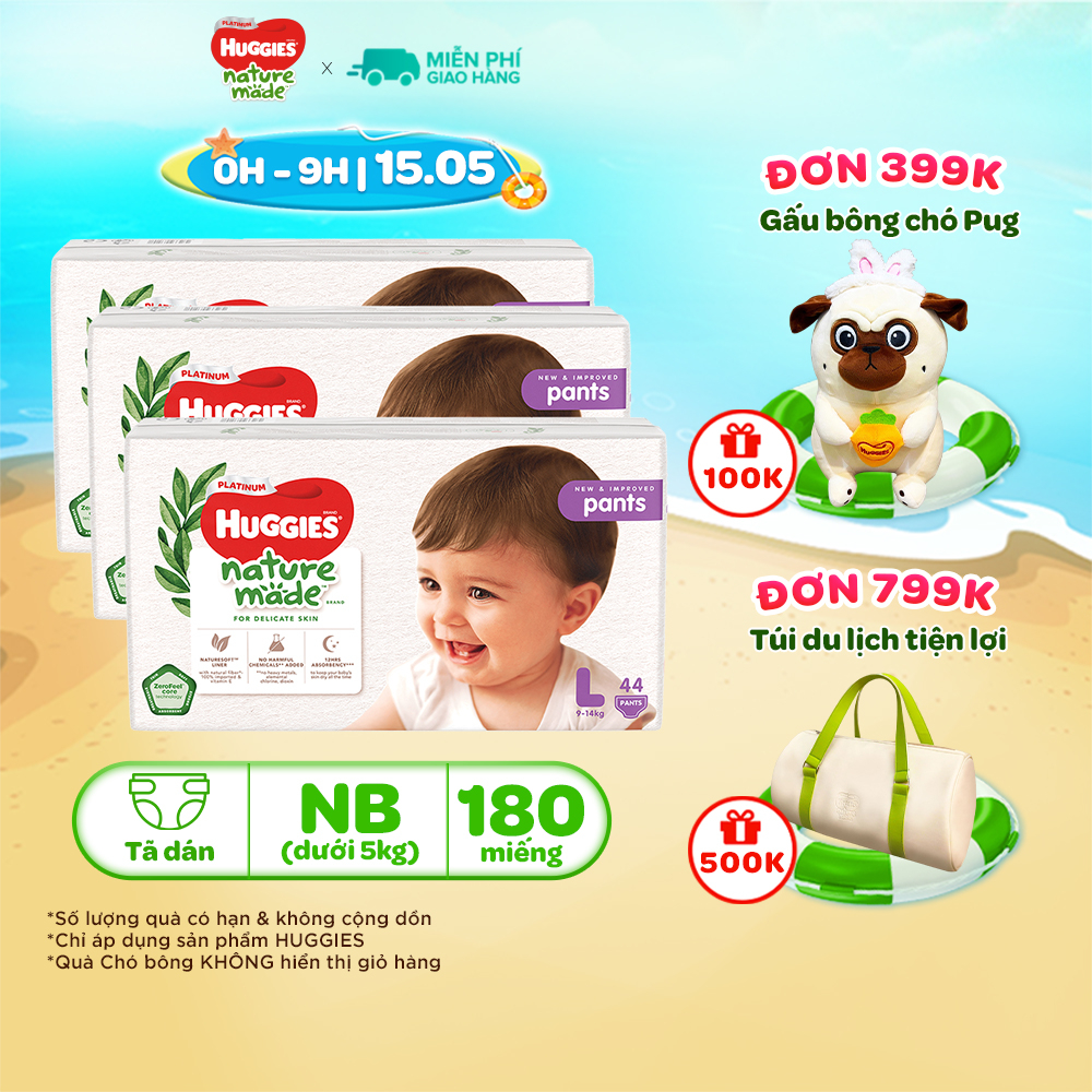 Mua Combo 3 Tã/Bỉm dán sơ sinh Huggies Platinum NatureMade NB60 (dưới ...