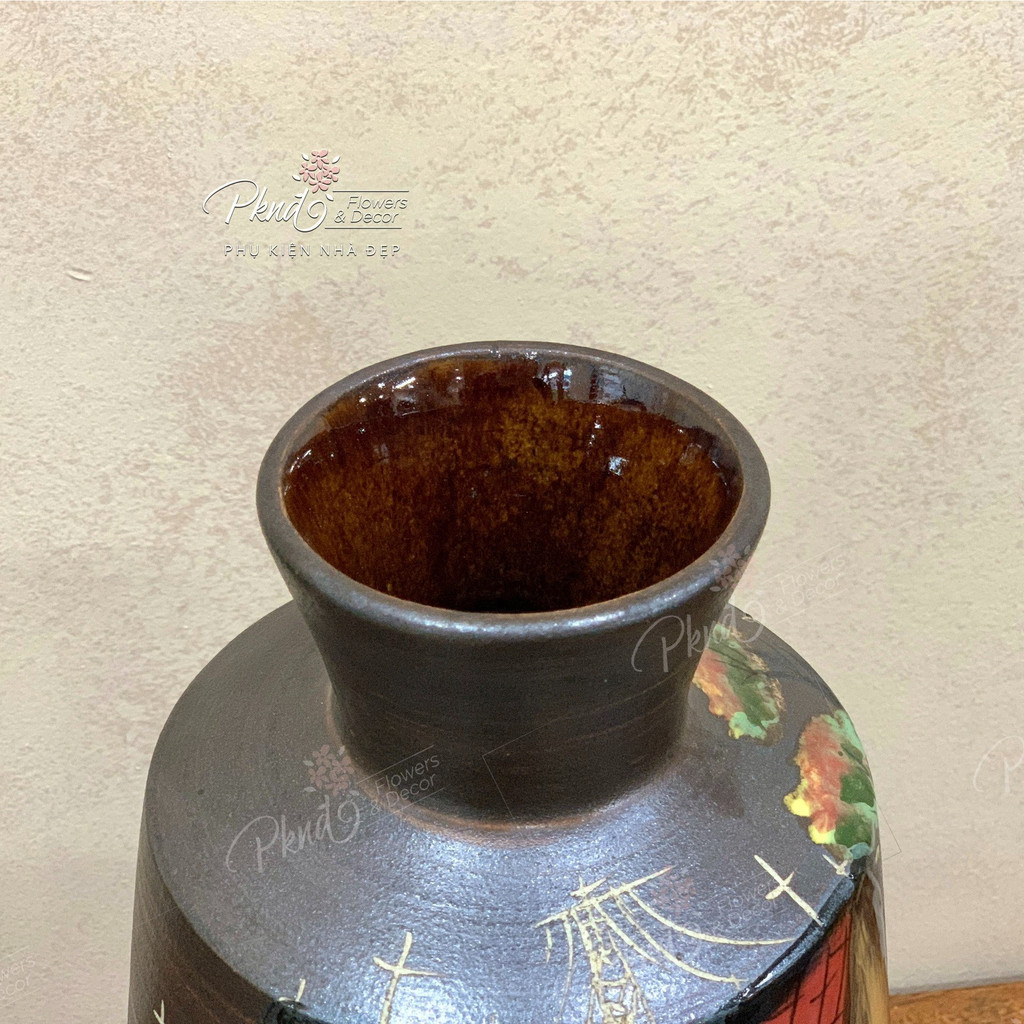 Mua Bình gốm Bát Tràng dáng đầm búp bê vẽ tay thủ công họa tiết phố cổ ...