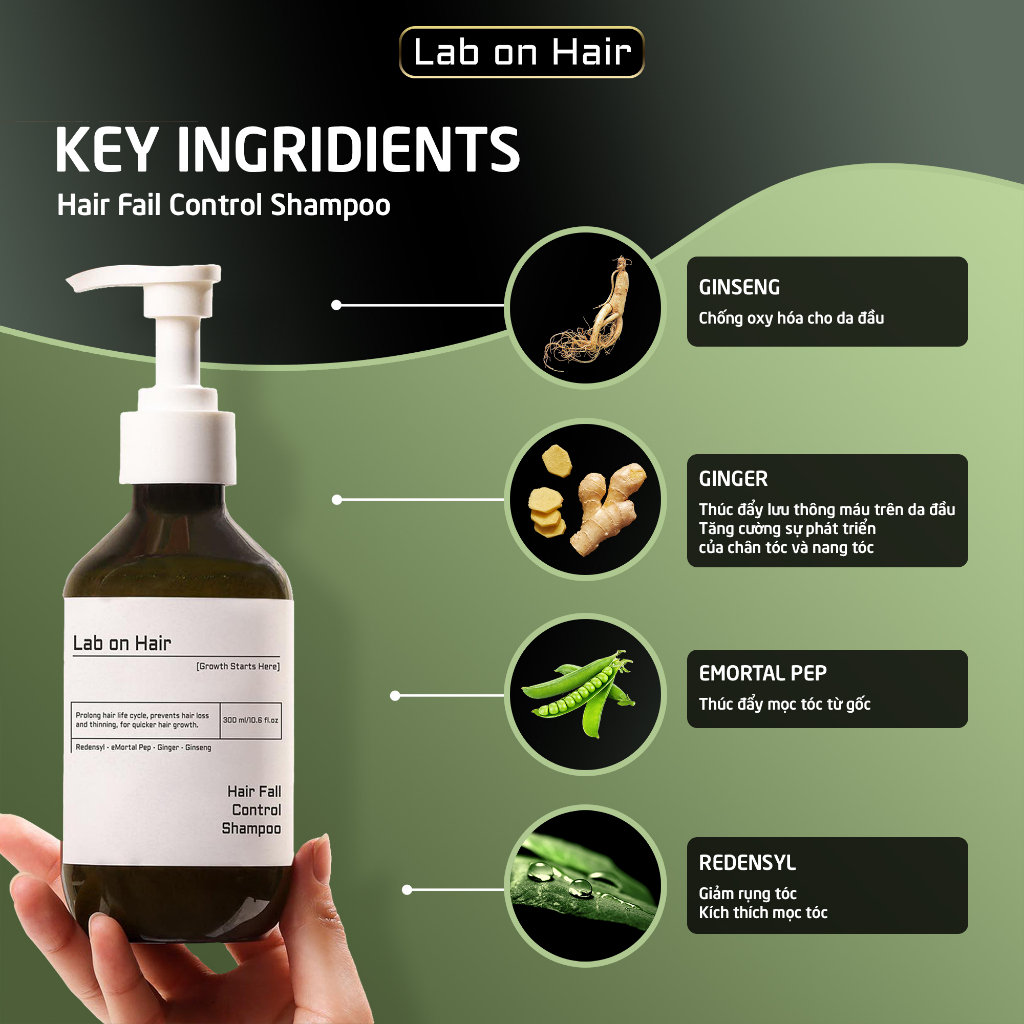 Dầu gội gừng giảm rụng tóc Lab On Hair với chiết xuất Gừng Nhân sâm ...