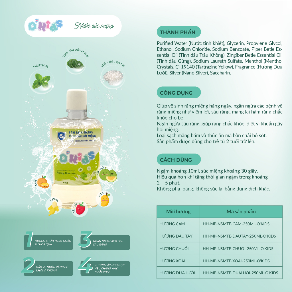 NƯỚC SÚC MIỆNG TRẺ EM OKIDS 250ML - MixASale