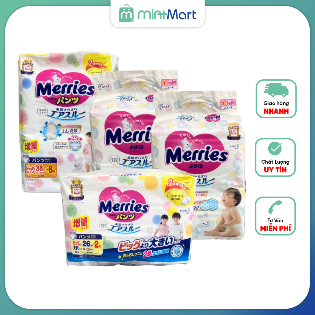 (Cộng Miếng -Jumbo) Bỉm Merries DánQuần Nội Địa Nhật cộng miếng jumbo ...