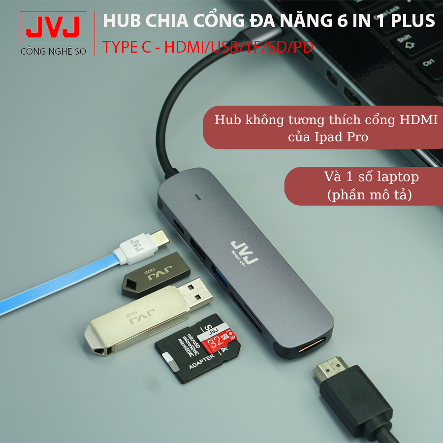 Hub type C JVJ C6 Plus 6 trong 1 cổng chuyển đổi chia cổng Type-C sang ...