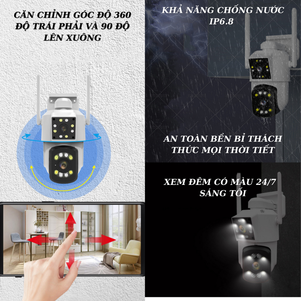 Camera IP Wifi Ngoài Trời ICAM365 2 Mắt Độc Lập FULLHD 4K 6.0 MP Siêu ...
