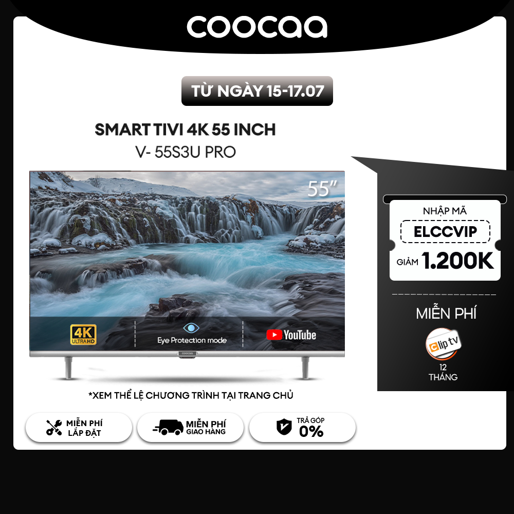 Nhập ELCCVIP giảm 1Tr2 SMART TV 4K COOCAA 55 inch viền mỏng- Youtube ...