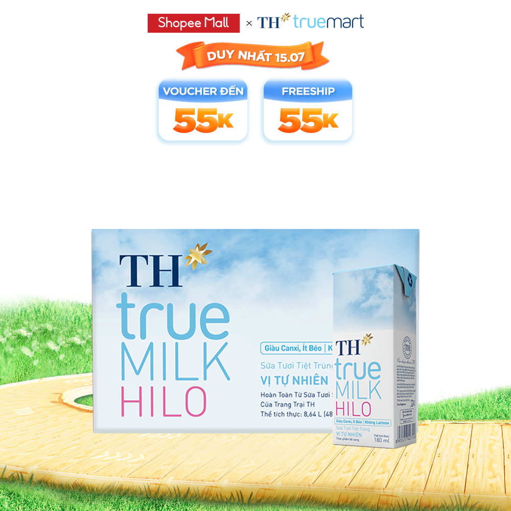 Thùng 48 hộp sữa tươi tiệt trùng TH True Milk HILO 180ml (180ml x 48) - MixASale