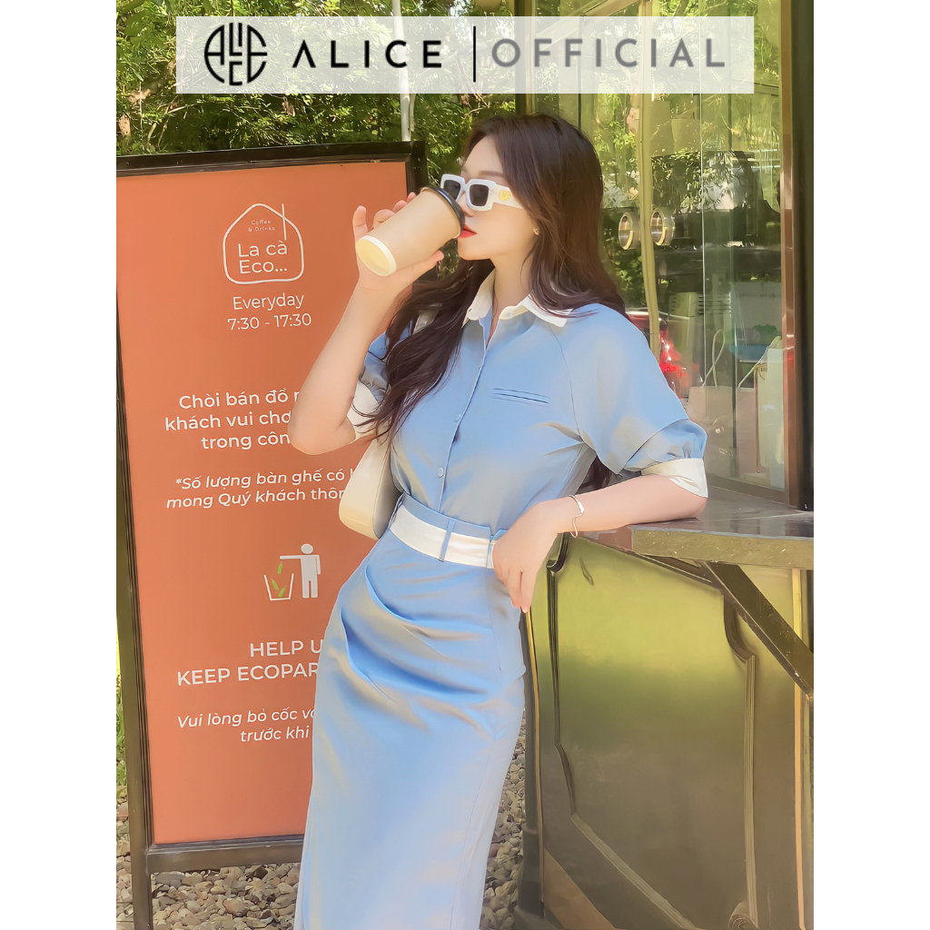 Mua Set Công Sở Áo Sơ Mi Cộc Tay Phối Chân Váy Bút Chì Xẻ Tà ALICE Tay ...