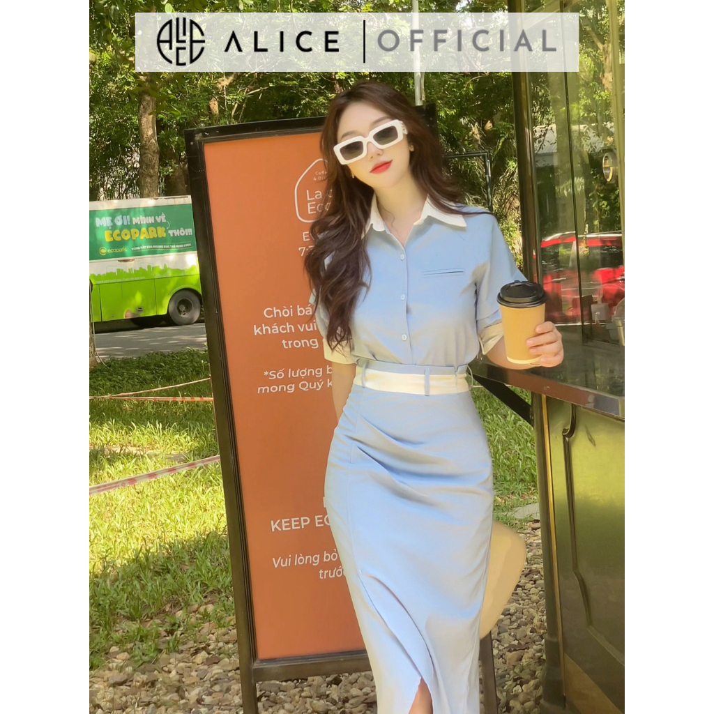 Mua Set Công Sở Áo Sơ Mi Cộc Tay Phối Chân Váy Bút Chì Xẻ Tà ALICE Tay ...