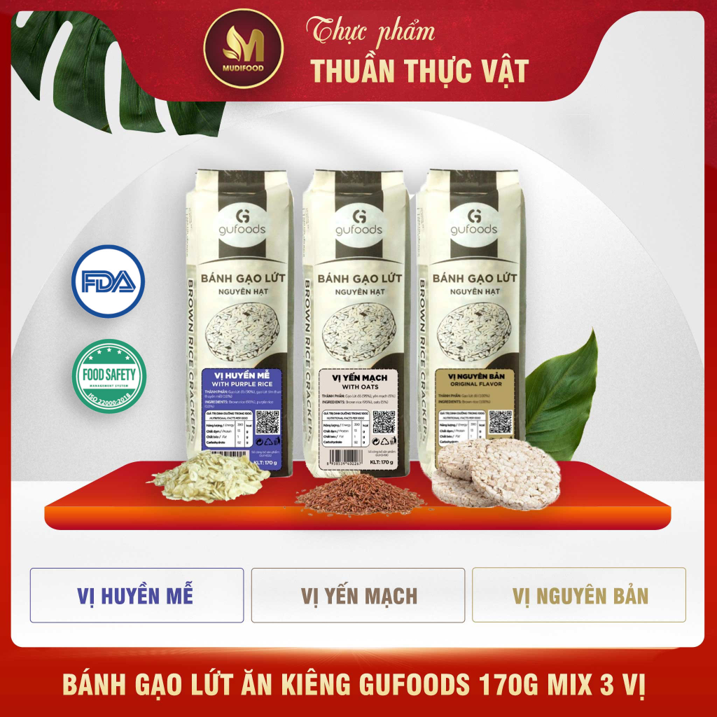 Mua Bánh Gạo Lứt Ăn Kiêng GUfoods 170g - 3 vị - Tập gym, giảm cân, thực ...