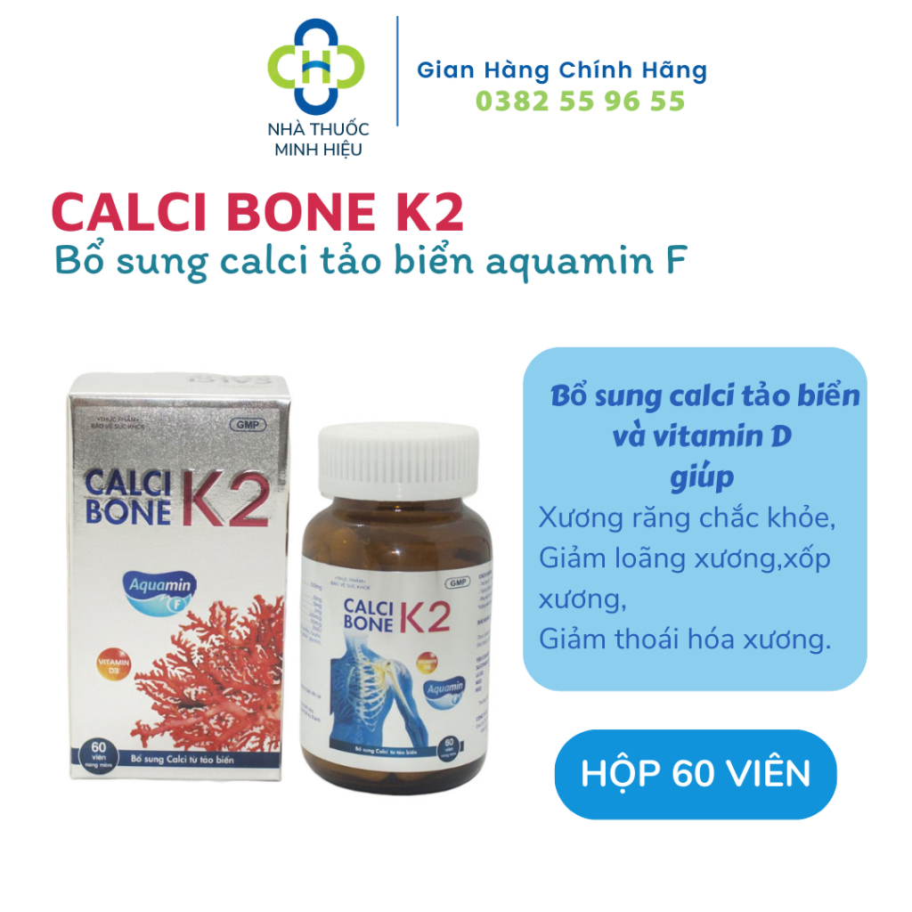 CALCI BONE K2 - Hộp 60 Viên -Bổ Sung Canxi Từ Tảo Biển Và Vitamin D3 Hỗ ...