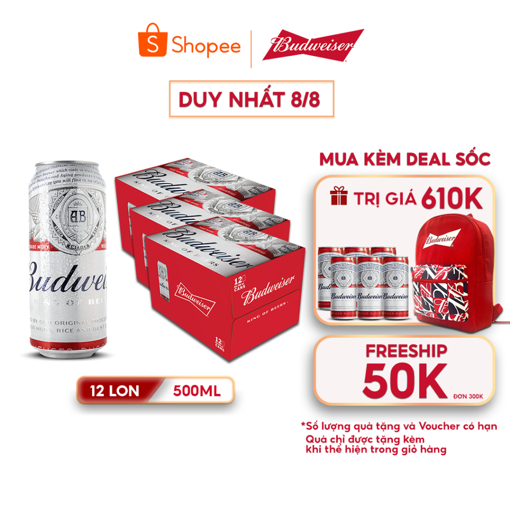 Combo 3 Thùng 12 Lon Bia Budweiser (500ml/lon) - Bia và Nước hoa quả ...