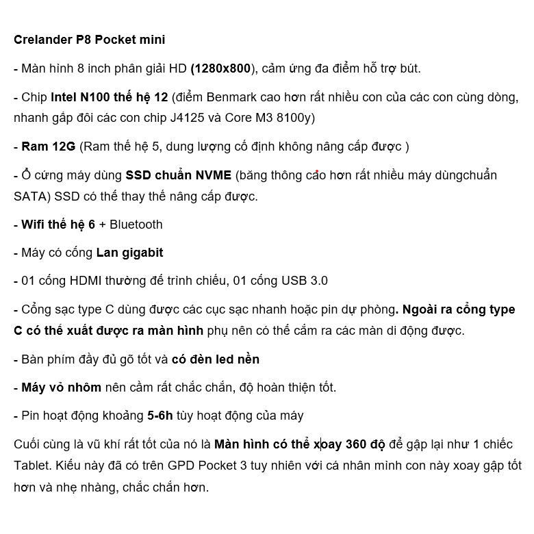 Mua Crelander P8 Pocket mini chiếc laptop mini màn hình 8 inch sử dụng ...