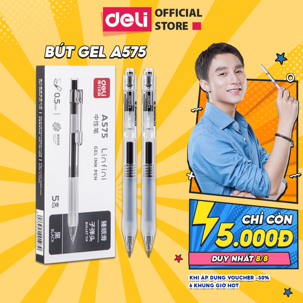 Mua Bút Bi Nước Ngòi 0.5mm Mực Gel Màu Đen Deli Thiết Kế Vỏ Trong Suốt ...