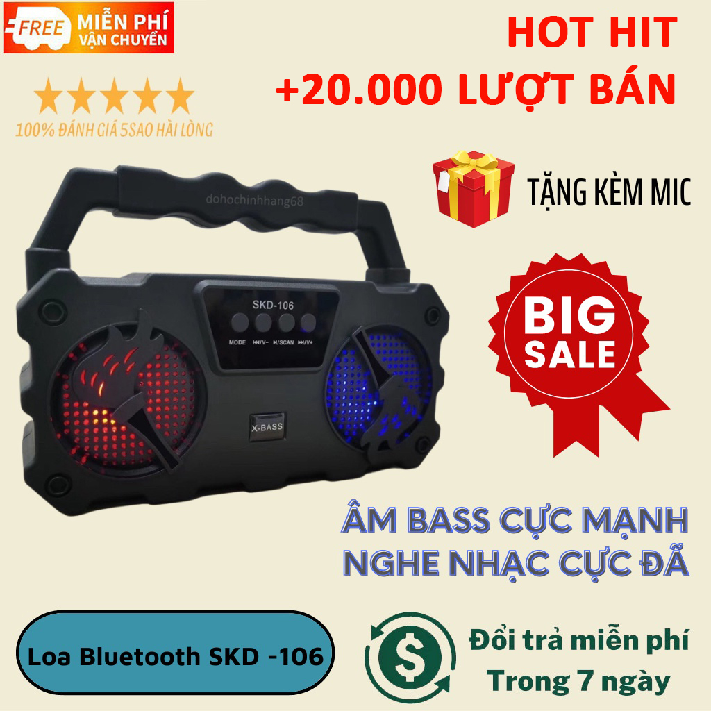 Loa Bluetooth Hát Karaoke SKD -106 Tặng Kèm Mic Nghe Nhạc Cực Đã Âm Bass Cực Mạnh Loa Bluetooth ...