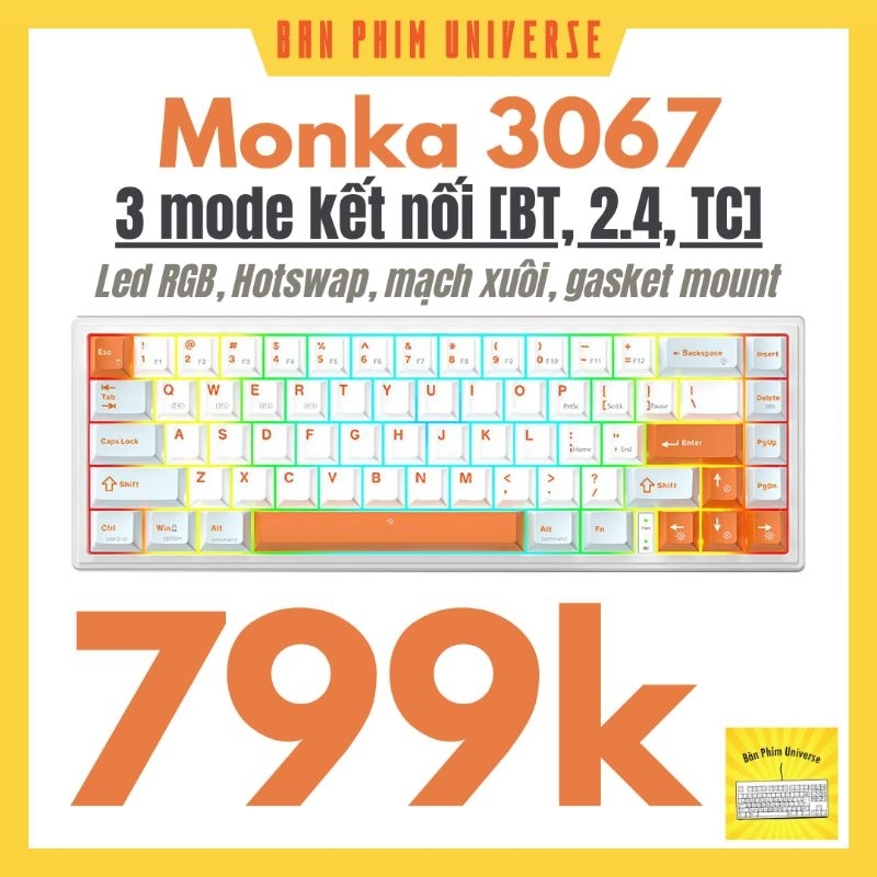 MONKA 3067 - Bàn Phím Cơ MONKA 3067 Không Dây, Mạch Xuôi, Led RGB, Kết ...