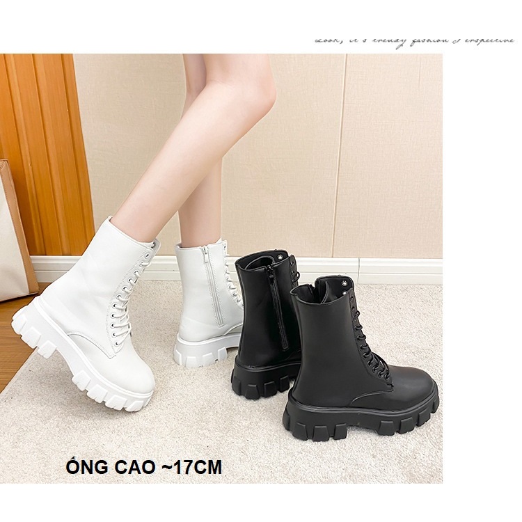 Mua Giày bốt cột dây nữ, chunky boots, boot combat nữ đế thô 5 phân ...